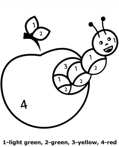 Apple and worm color by number worksheet