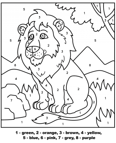 Picture of lion color by number worksheet