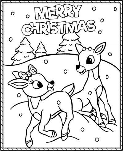Merry Christmas coloring page with deer