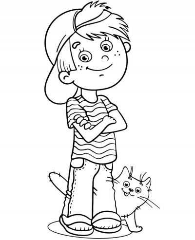 Boy with a cat coloring sheet