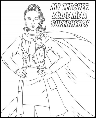 Teacher superhero coloring page hero