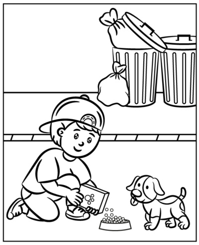 Feeding a homeless dog coloring page