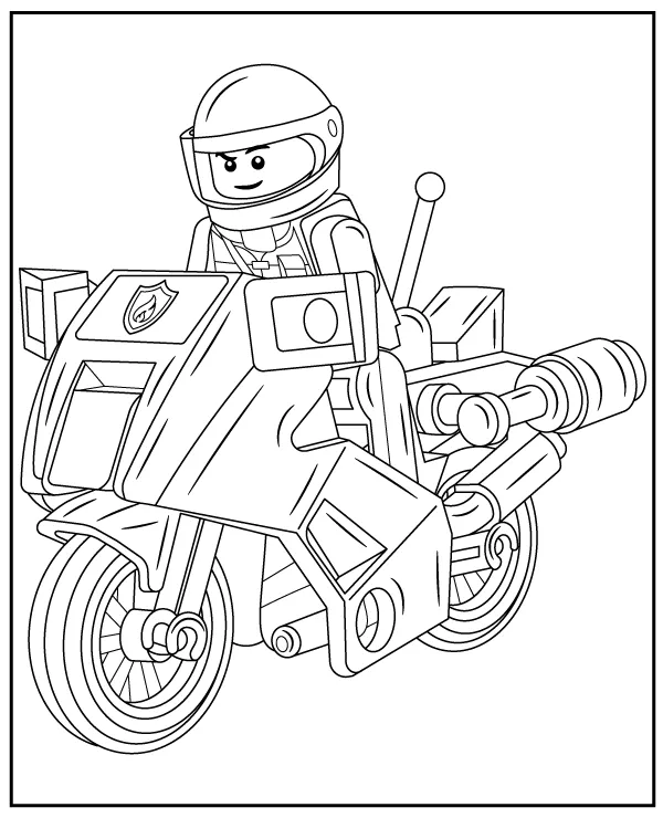 LEGO Firefighter on a Motorcycle Coloring Page