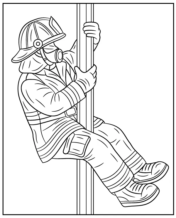 Fireman Sliding Down a Pole Coloring Page