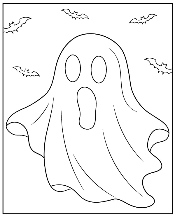 Ghost & Bats Coloring Page for Halloween