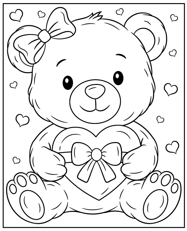 Teddy Bear & Heart Coloring Page - Print for Free