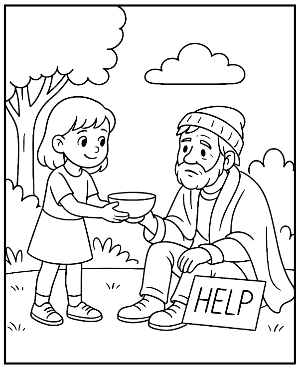 Helping Poor People Coloring Page Good Deeds