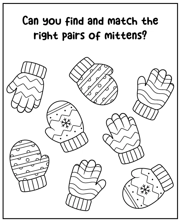 Winter Mitten Pairs - Observation Activity for Children
