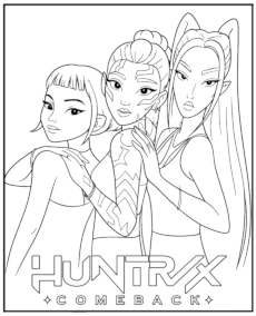 Huntrix Coloring Page Zoey, Rumi and Mira