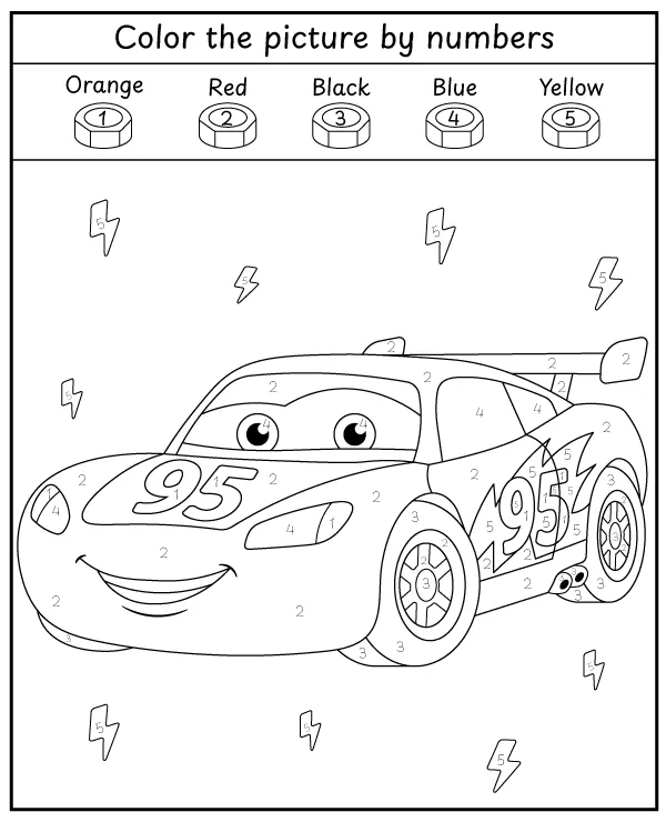 Color by Number Lightning McQueen Coloring Page Cars