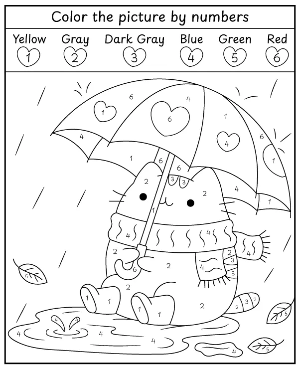 Pusheen Color by Numbers Coloring Page Printable