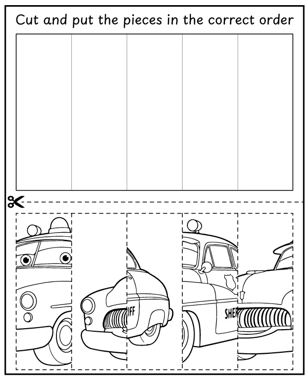 Cut & Assemble Cars Sheriff Coloring Page Activity