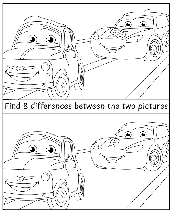 Spot 8 Differences - Cars Activity for Children Printable