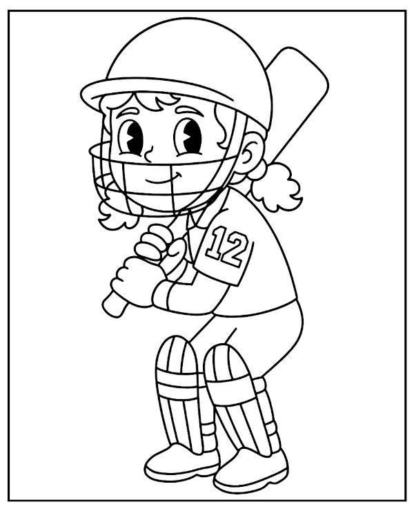 Girl Cricket Player Coloring Page for Children